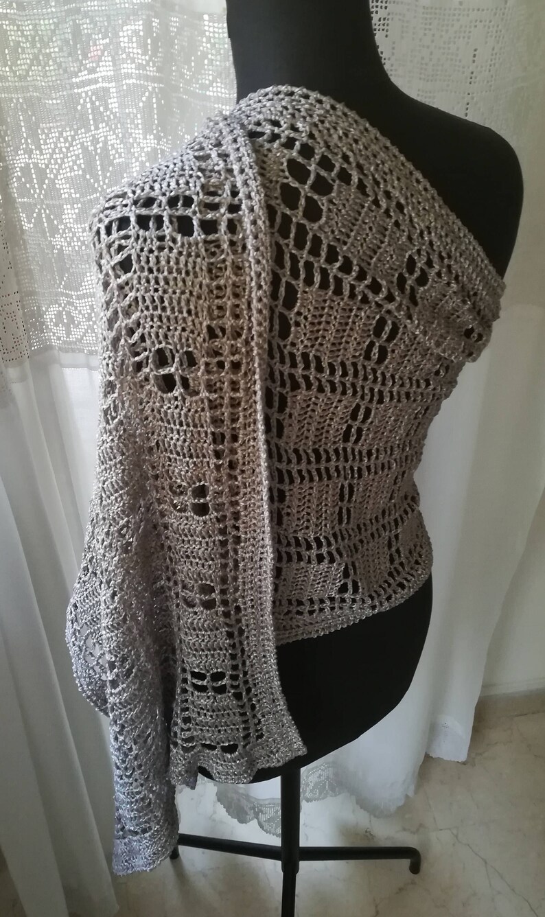 PATTERN: Silver Stole, Metallic Gray Wrap, Crochet Silver Shawl - Etsy