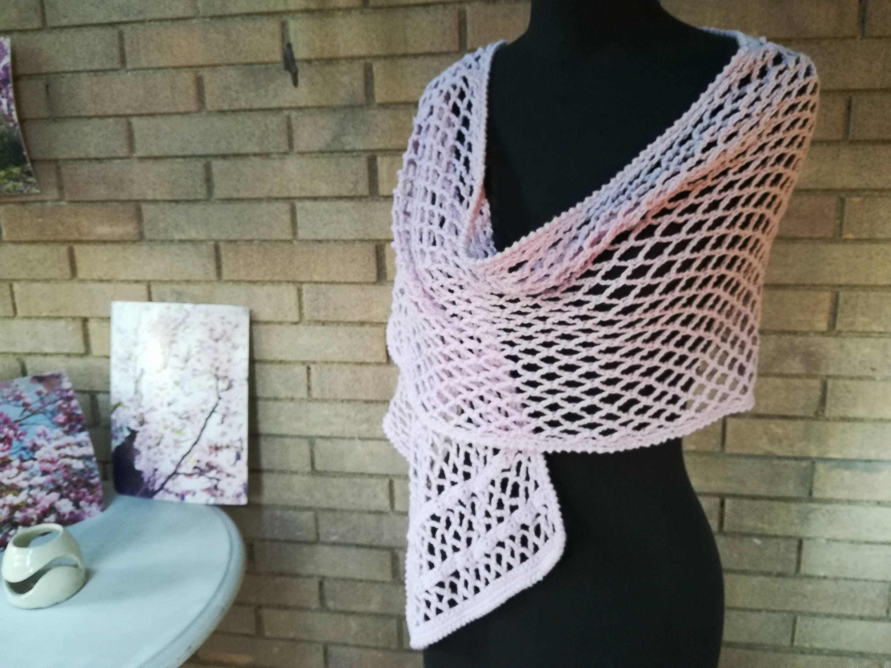 Pattern:pink Netshawl, Pink Summer Shawl, Wrap, Stole, Cotton Stole - Etsy