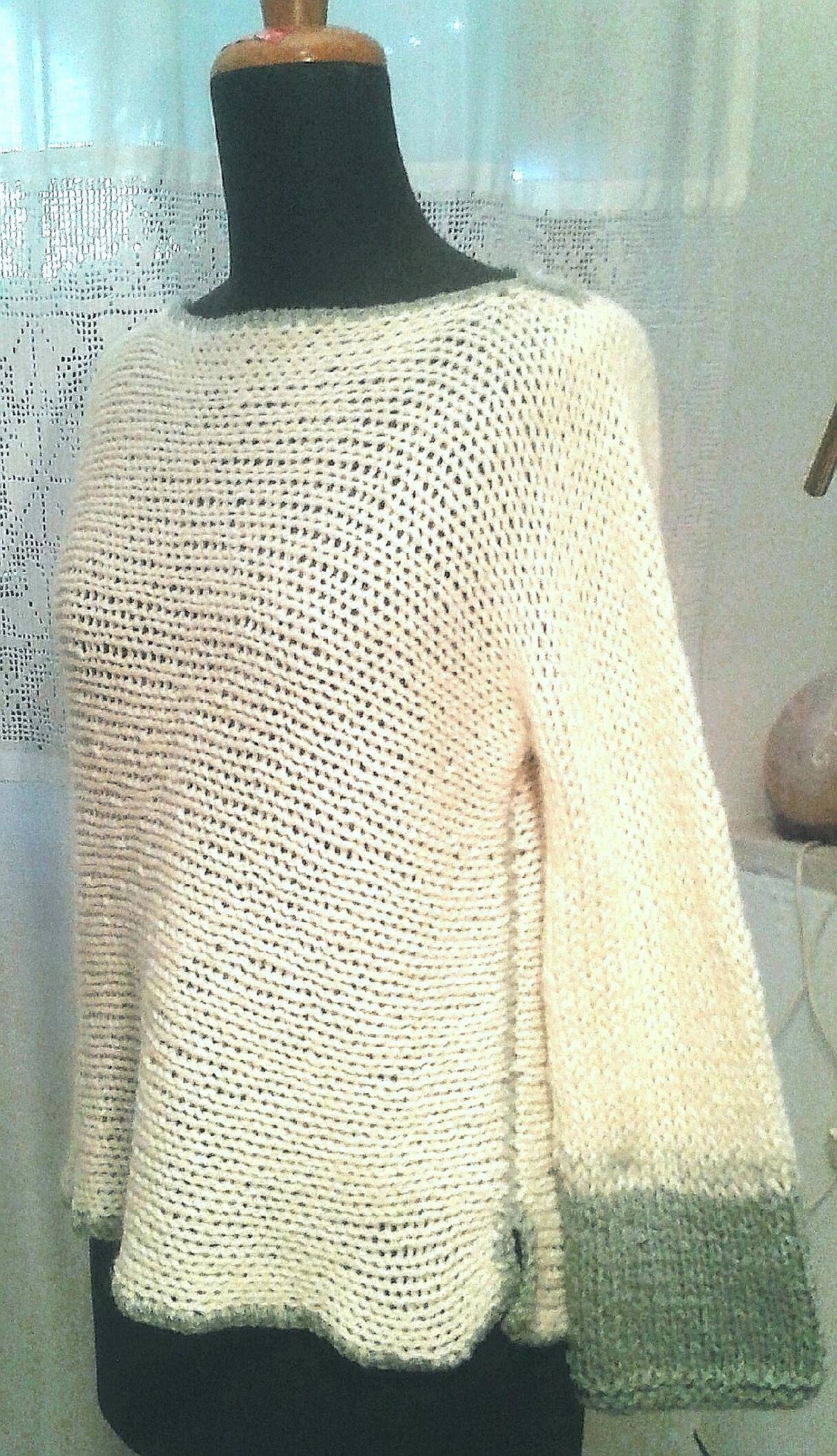 PATTERN Wool Sweater, White Jersey, White and Grey Wool Sweater ...