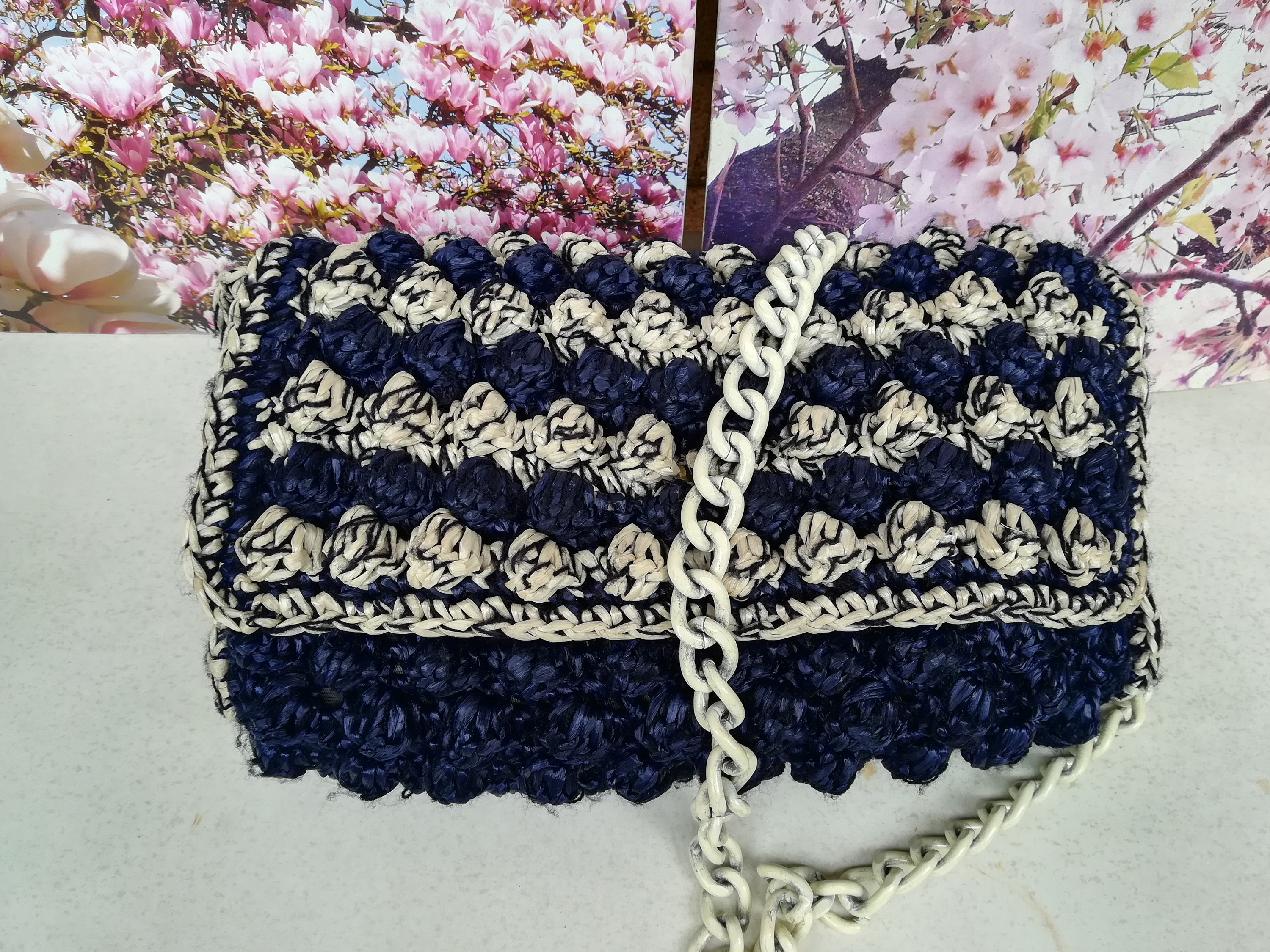 PATTERN: Raffia Blue Bag, Raffia Shoulder Bag, Raphia Bobbles Bag ...