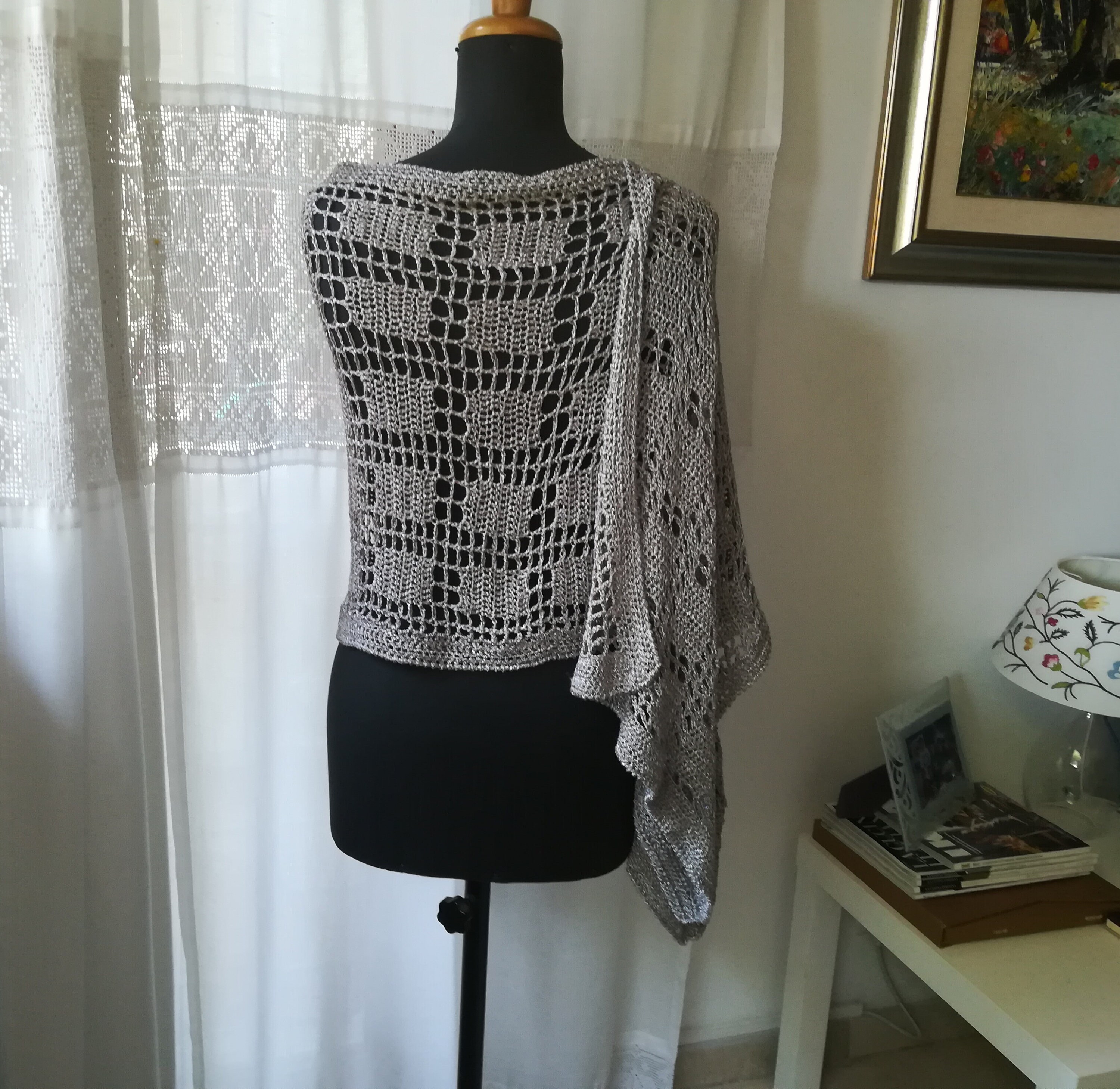 PATTERN: Silver Stole, Metallic Gray Wrap, Crochet Silver Shawl - Etsy