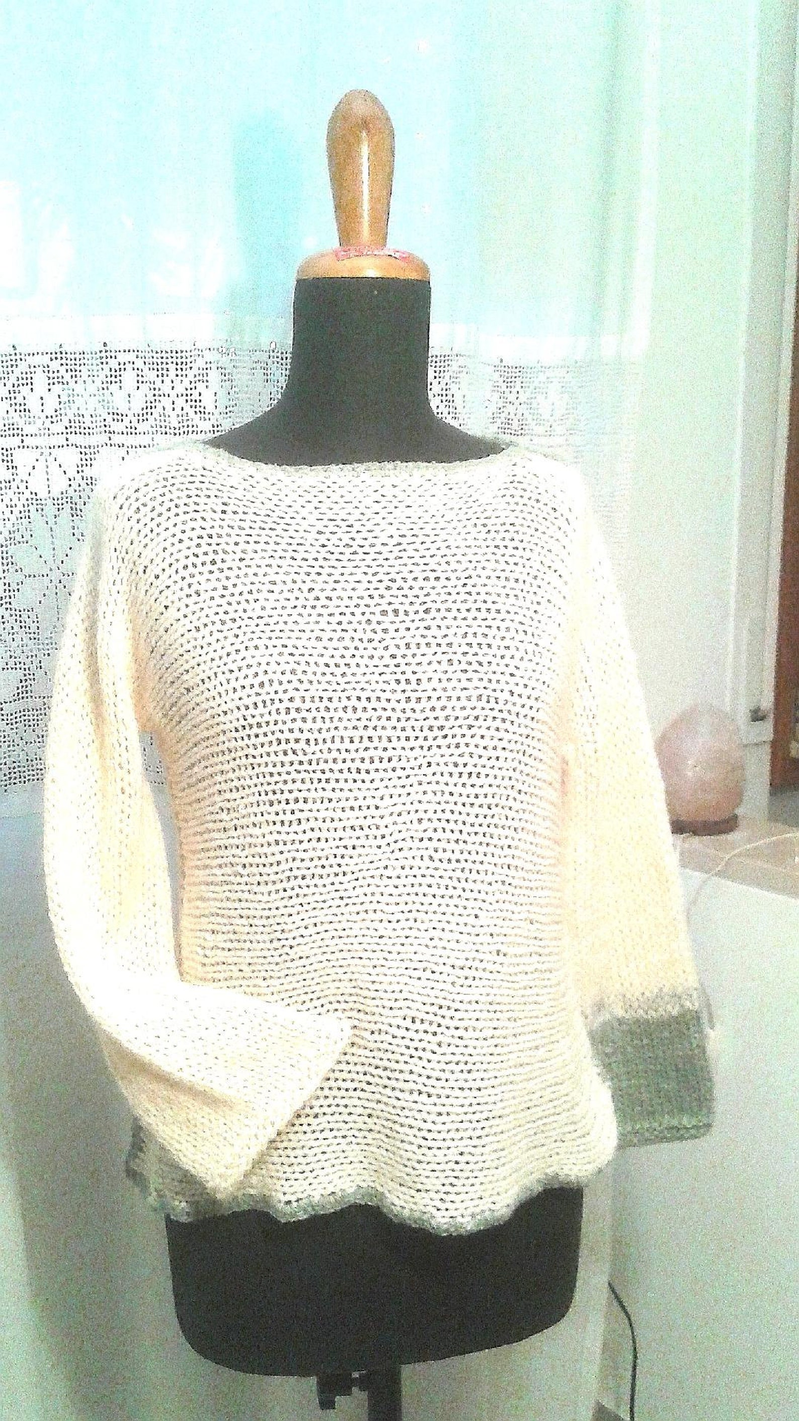PATTERN Wool Sweater, White Jersey, White and Grey Wool Sweater ...