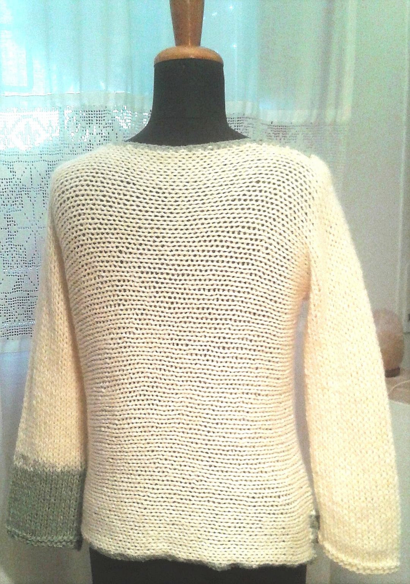 PATTERN Wool Sweater, White Jersey, White and Grey Wool Sweater ...