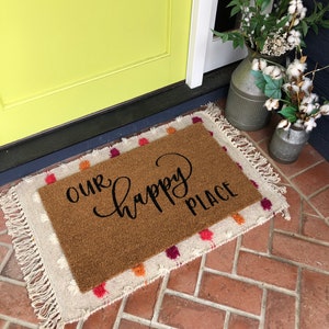 Our Happy Place Doormat, Farmhouse Doormat Outdoor, Housewarming ...