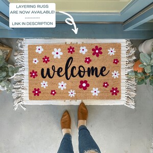 Daisy Doormat, Flower Doormat Pink, Floral Door Mat, Spring Welcome ...