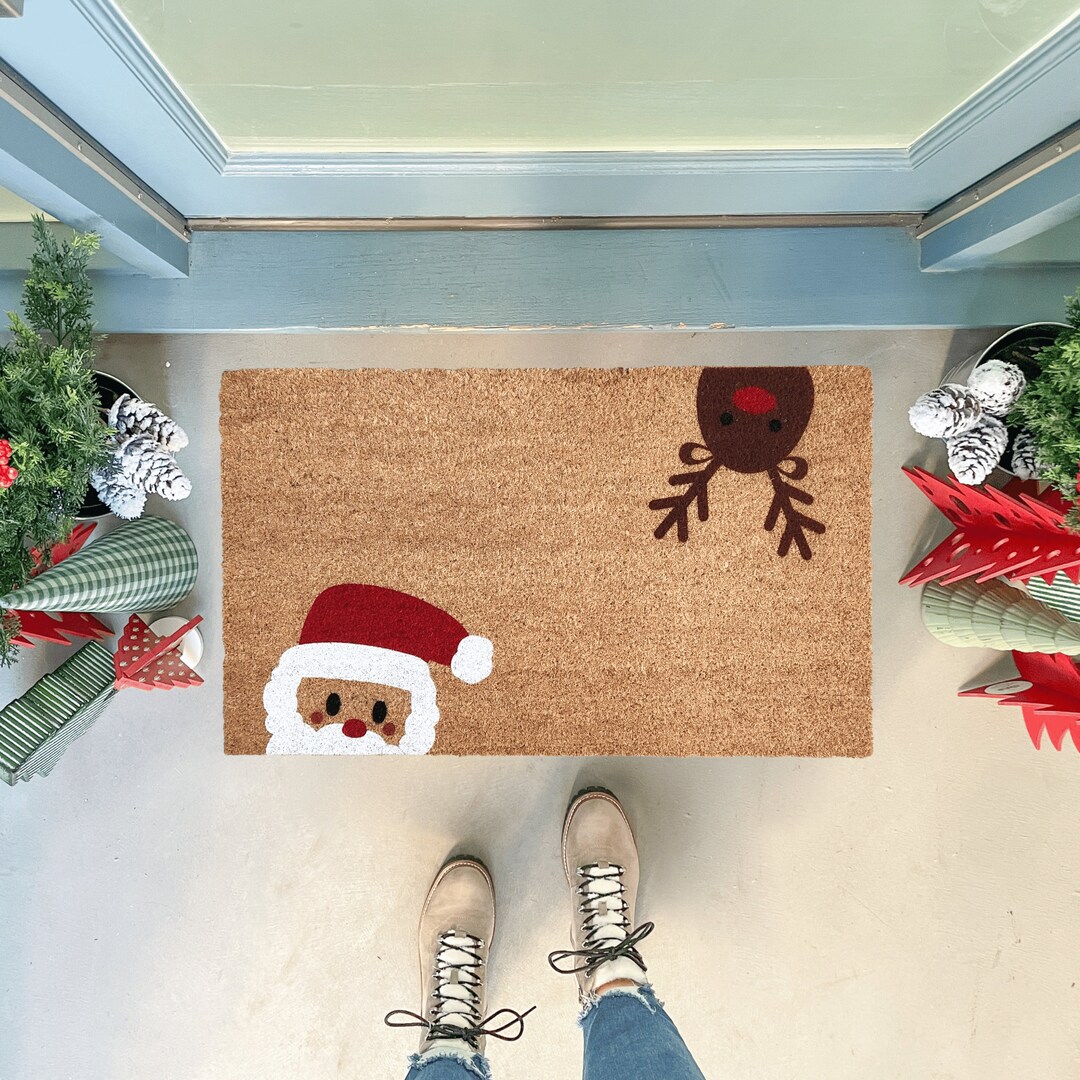 Santa Doormat, Winter Doormat, Christmas Doormat Reindeer, Holiday Door ...