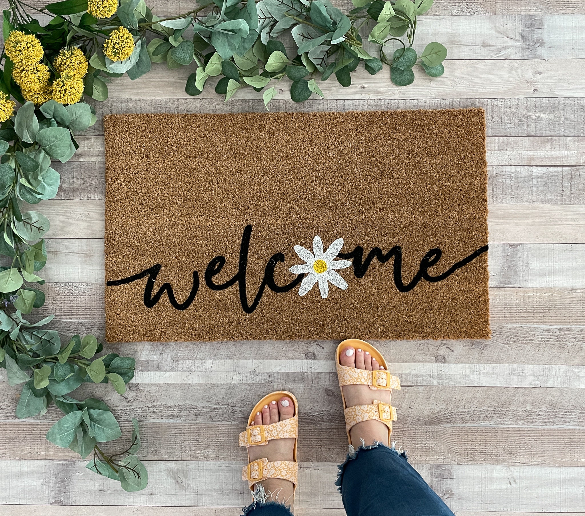 Daisy Doormat Flower Doormat Floral Door Mat Spring Welcome - Etsy
