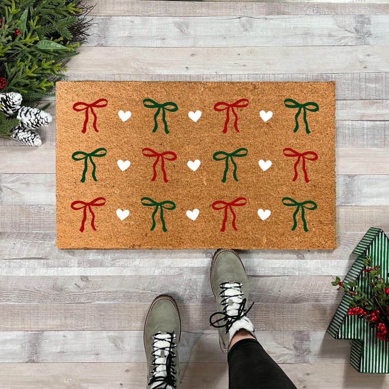 Coquette Christmas Decor, Christmas Doormat for Porch, Coquette Bow ...