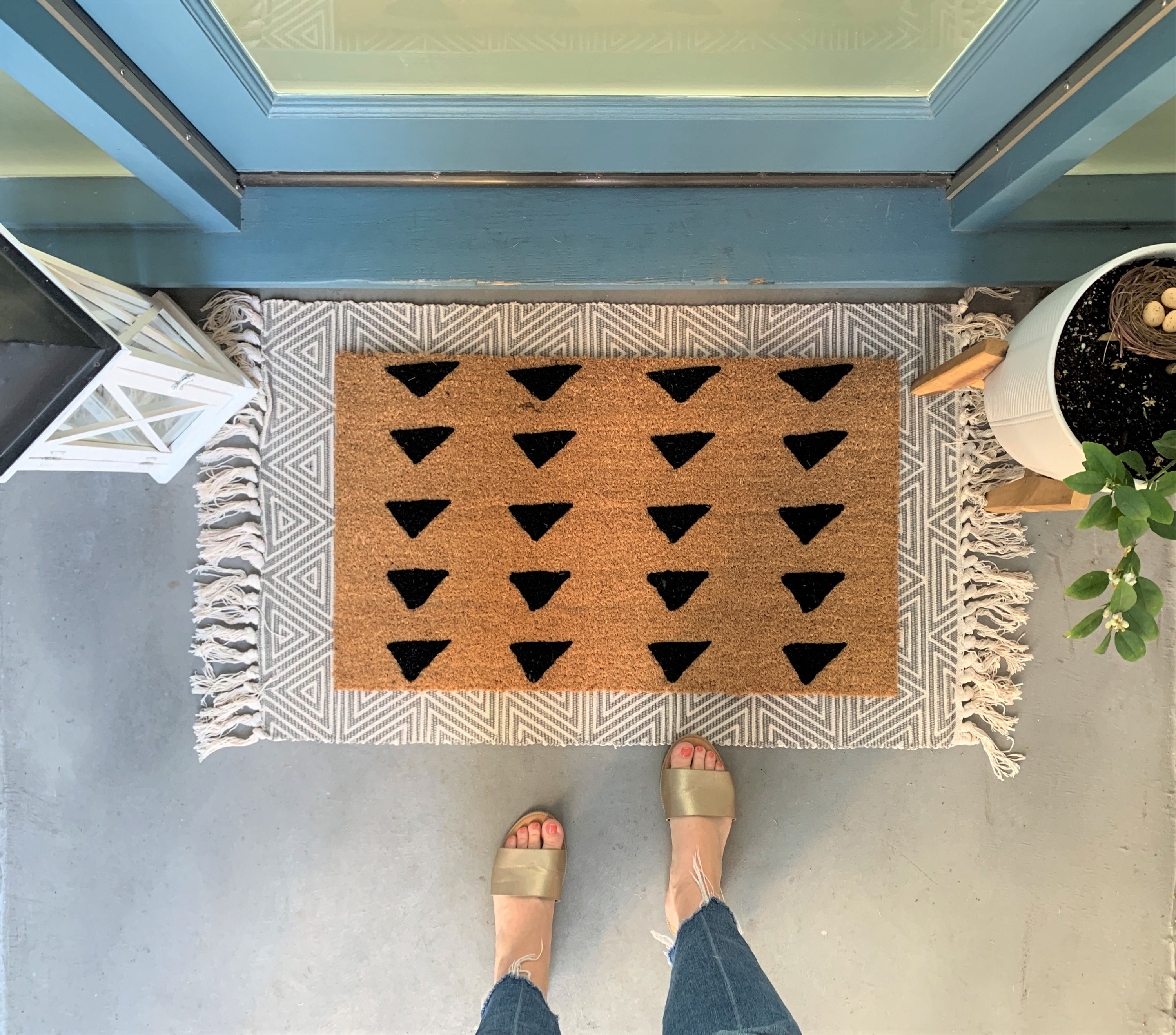 Mudcloth Triangle Door Mat /Pattern Doormat / Abstract Shapes | Etsy