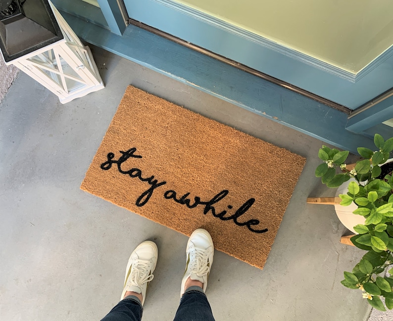 Stay awhile Doormat / Unique Doormat / Custom Doormat / Front | Etsy