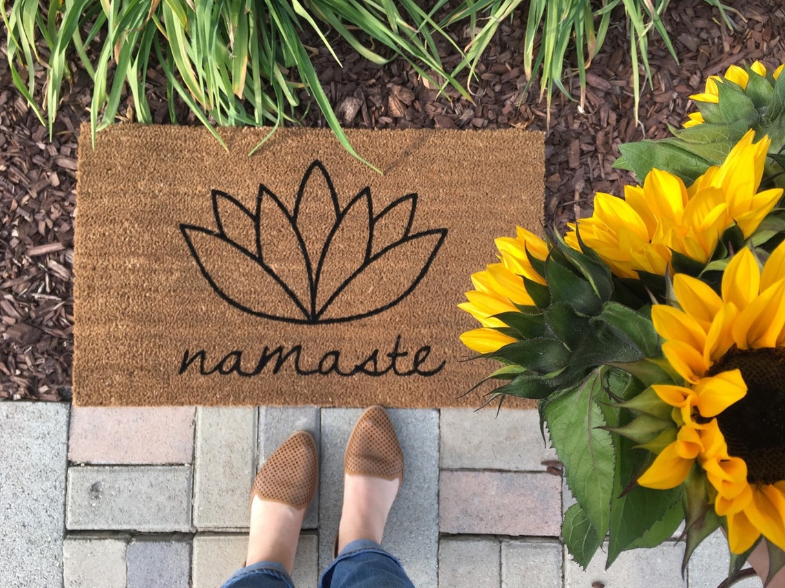 Namaste Doormat, Yoga Doormat Flower, Outdoor Welcome Mat, Housewarming ...
