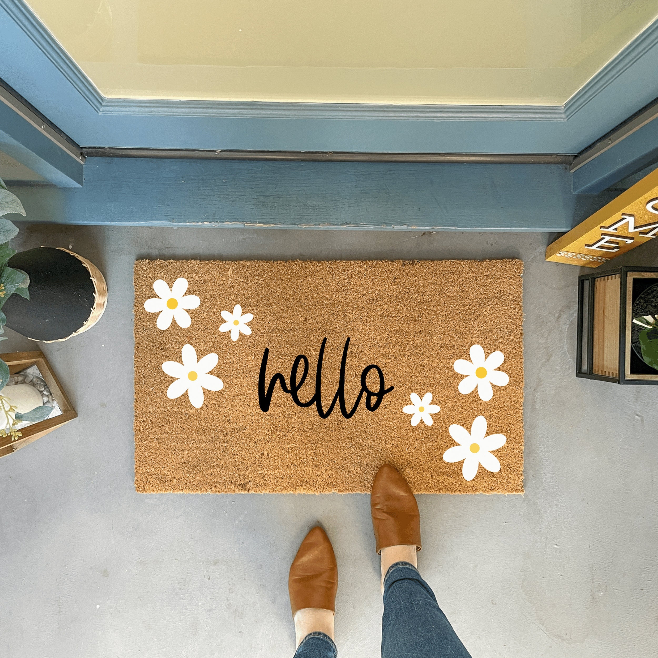 Daisy Doormat, Spring Welcome Mats, Front Door Decor, Spring Porch ...