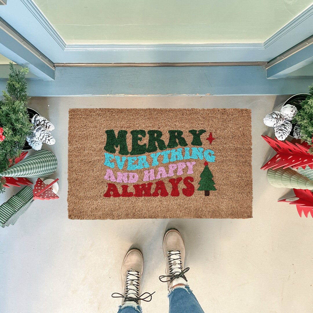 Colorful Christmas Decor, Merry Everything and Happy Always Doormat ...