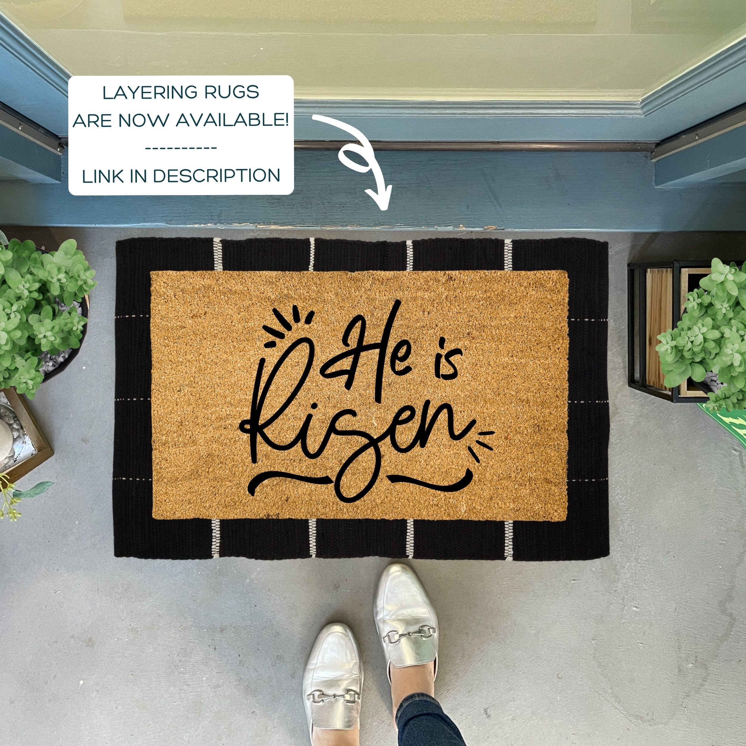 Easter Doormat He is Risen, Christian Doormat Outdoor, Easter Gift ...