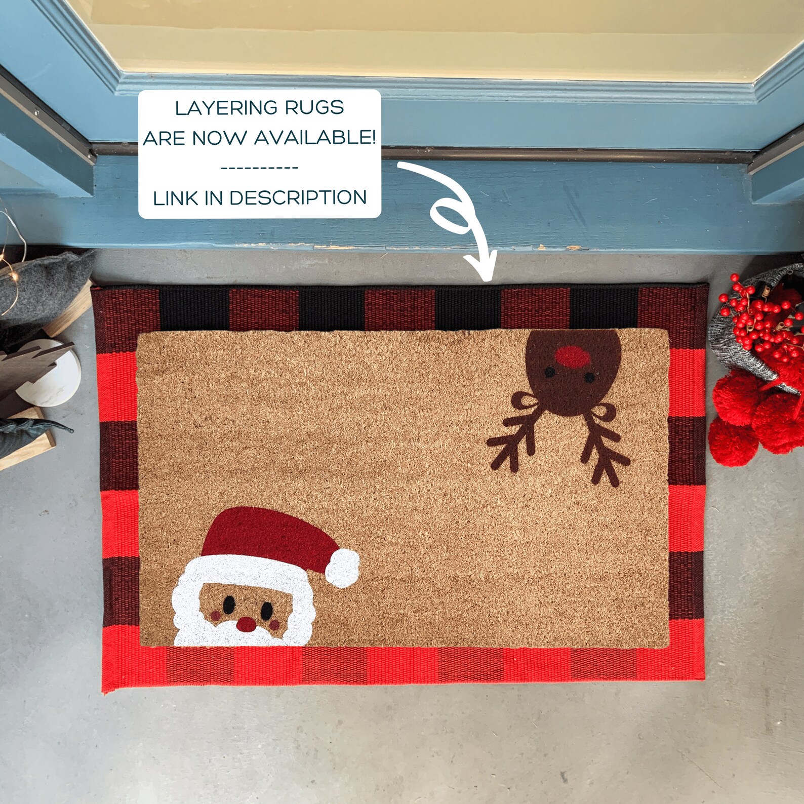 Santa Doormat, Winter Doormat, Christmas Doormat Reindeer, Holiday Door ...