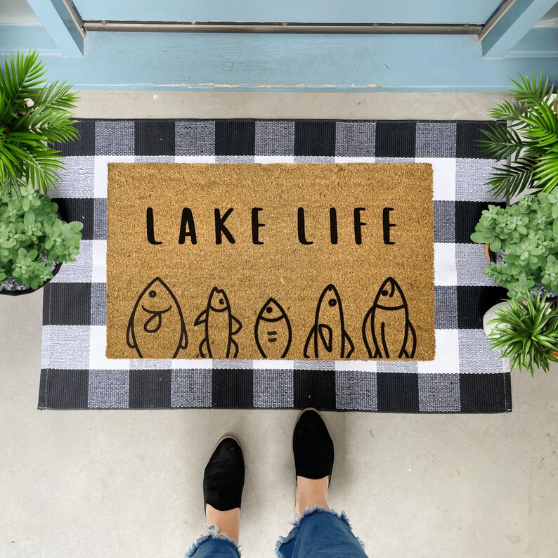 Lake Life Doormat With Fish, Outdoor Welcome Mat for Lakehouse, Cabin ...