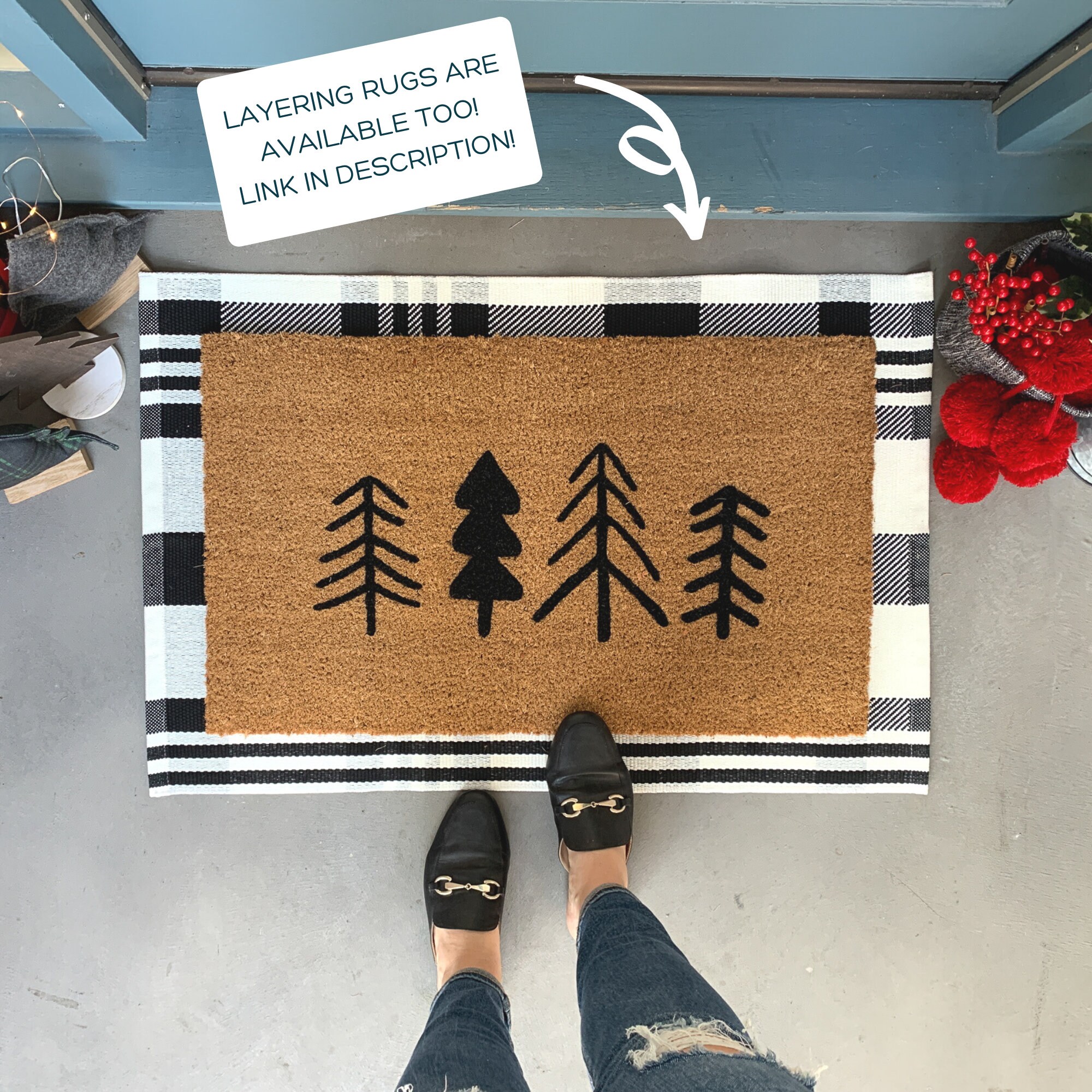 Doormat Christmas Tree, Cabin Decor, Holiday Doormat, Winter Doormat ...