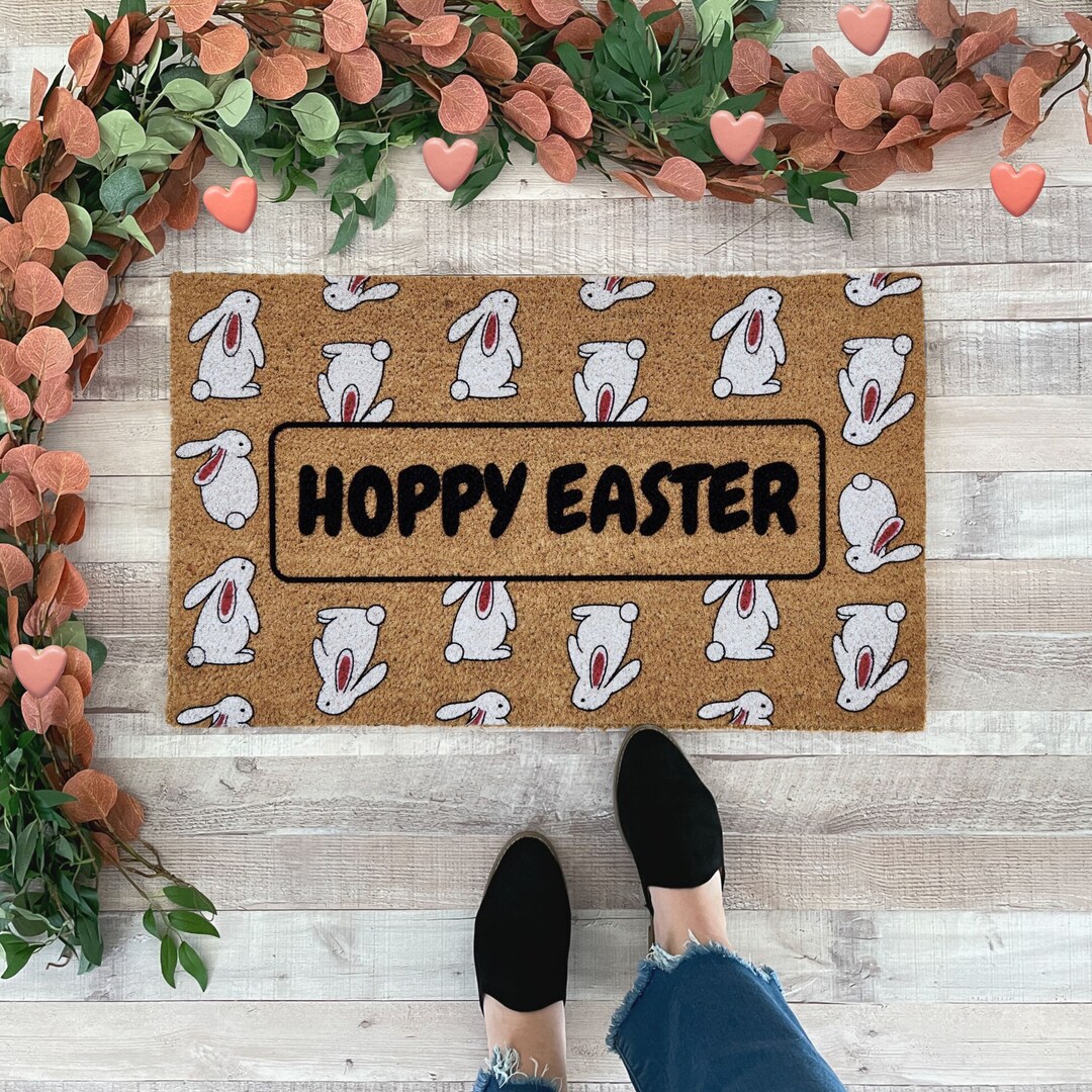 Easter Bunny Doormat, Hoppy Easter Bunny Doormat, Outdoor Doormat ...