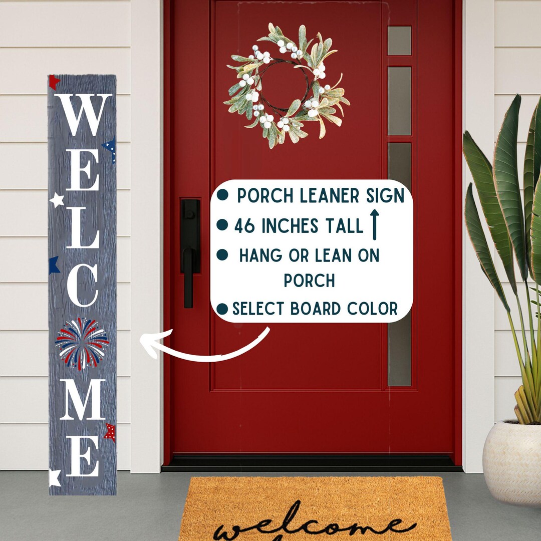 Patriotic Porch Sign, 46" Vertical Welcome Sign With Stars & Fireworks ...