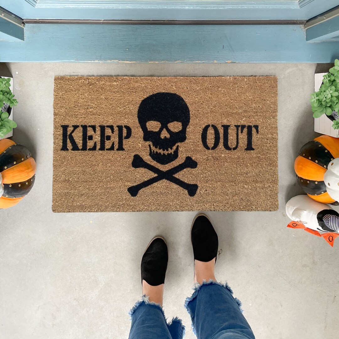 Keep Out Doormat, Skull Welcome Mat, Halloween Door Mat, Funny Welcome ...