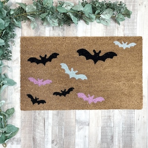 Halloween Doormat, Bat Welcome Mat, Pink Halloween Decor Outdoor, Fall ...
