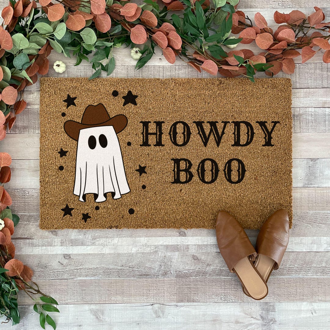 Howdy Boo Cowboy Ghost Doormat, Western Halloween Welcome Mat, Spooky ...