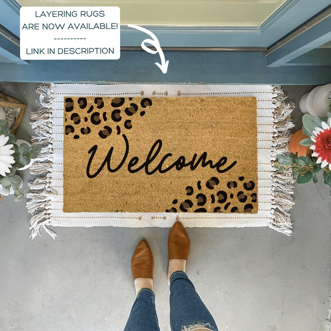 Cheetah Print Welcome Doormat, Leopard Print Doormat, Boho Entry Rug ...