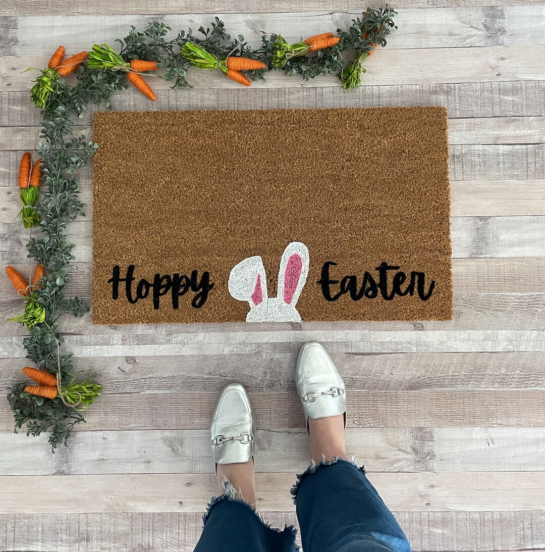 Easter Doormat, Hoppy Easter, Bunny Doormat, Funny Bunny, Outdoor ...