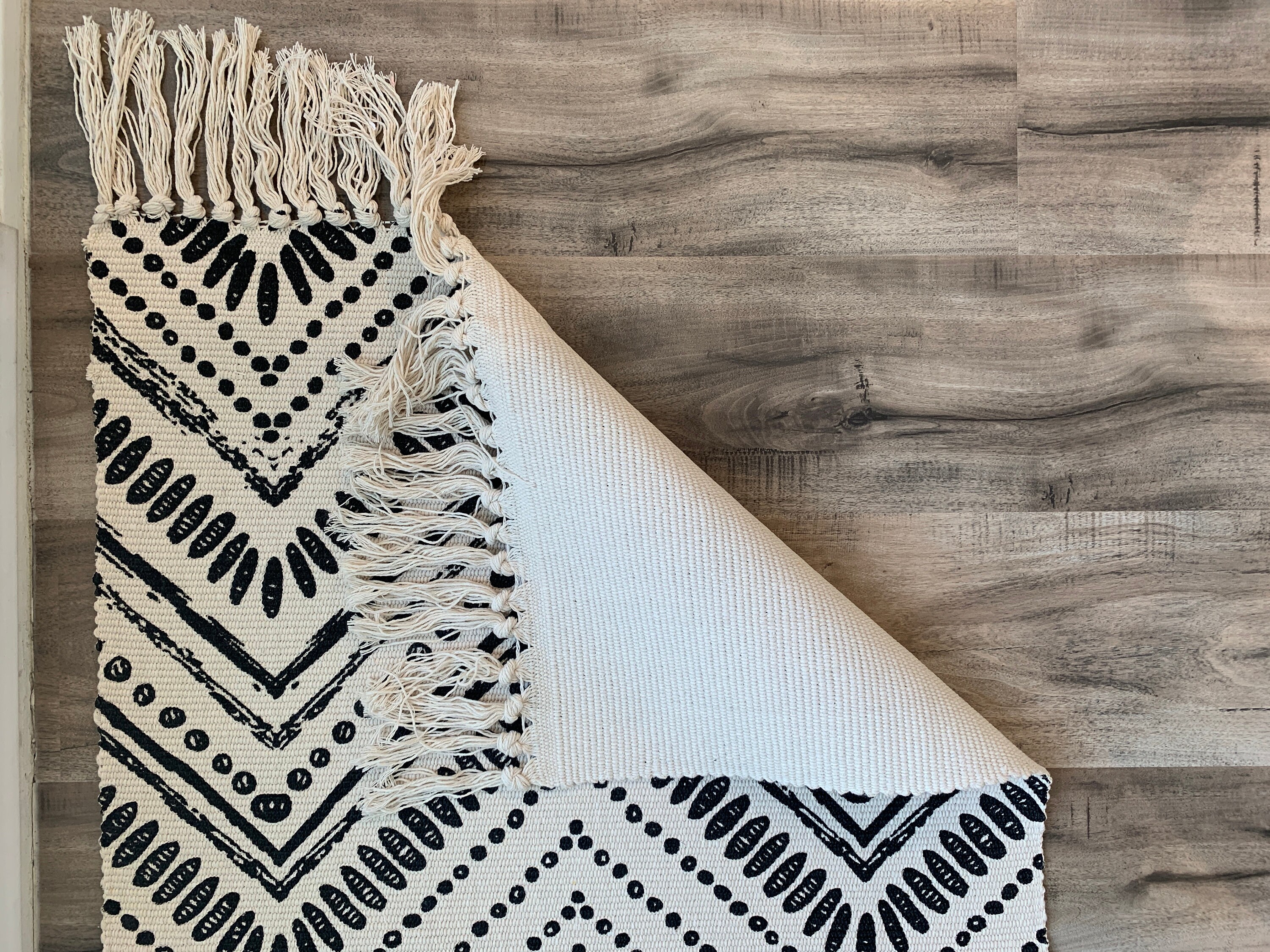 Black and White Rug Boho Rug Runner Doormat Layering Rug - Etsy