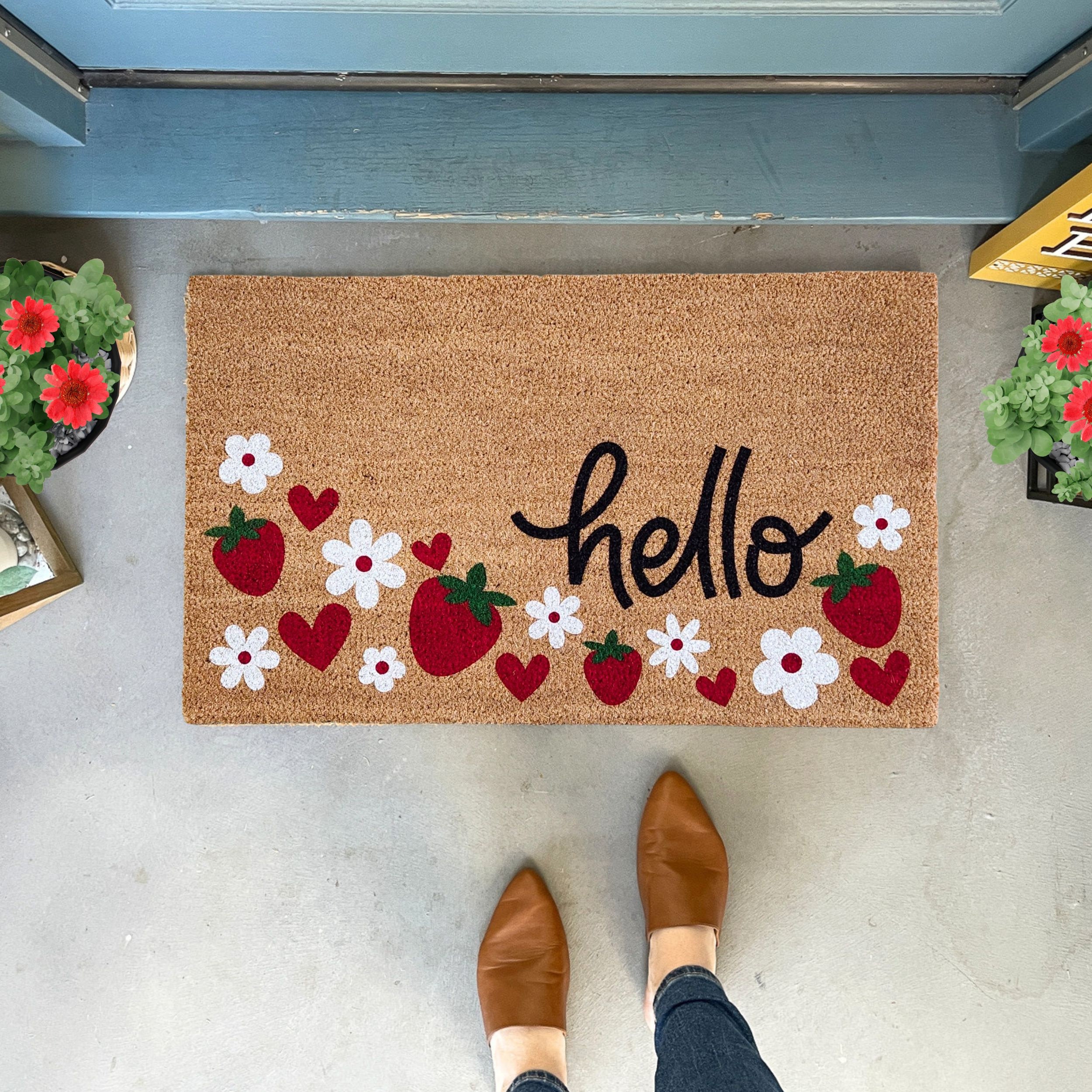 Strawberry Doormat Flowers, Colorful Doormat Summer, Strawberry Decor ...