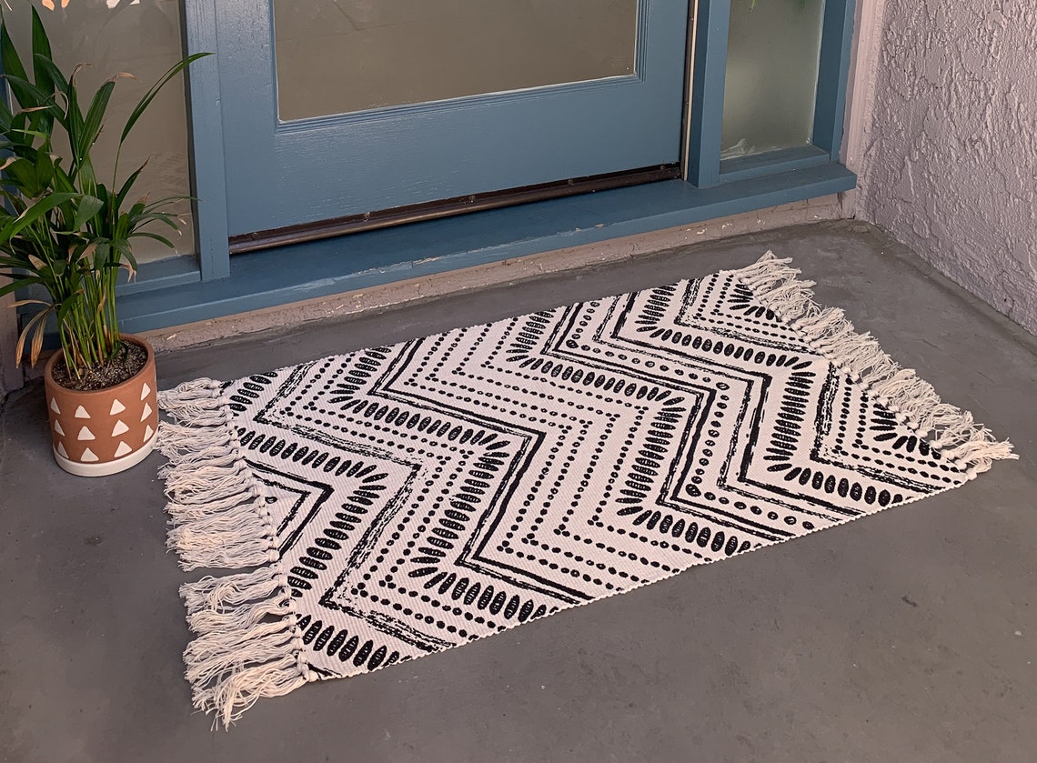 Black and White Rug Boho Rug Runner Doormat Layering Rug - Etsy