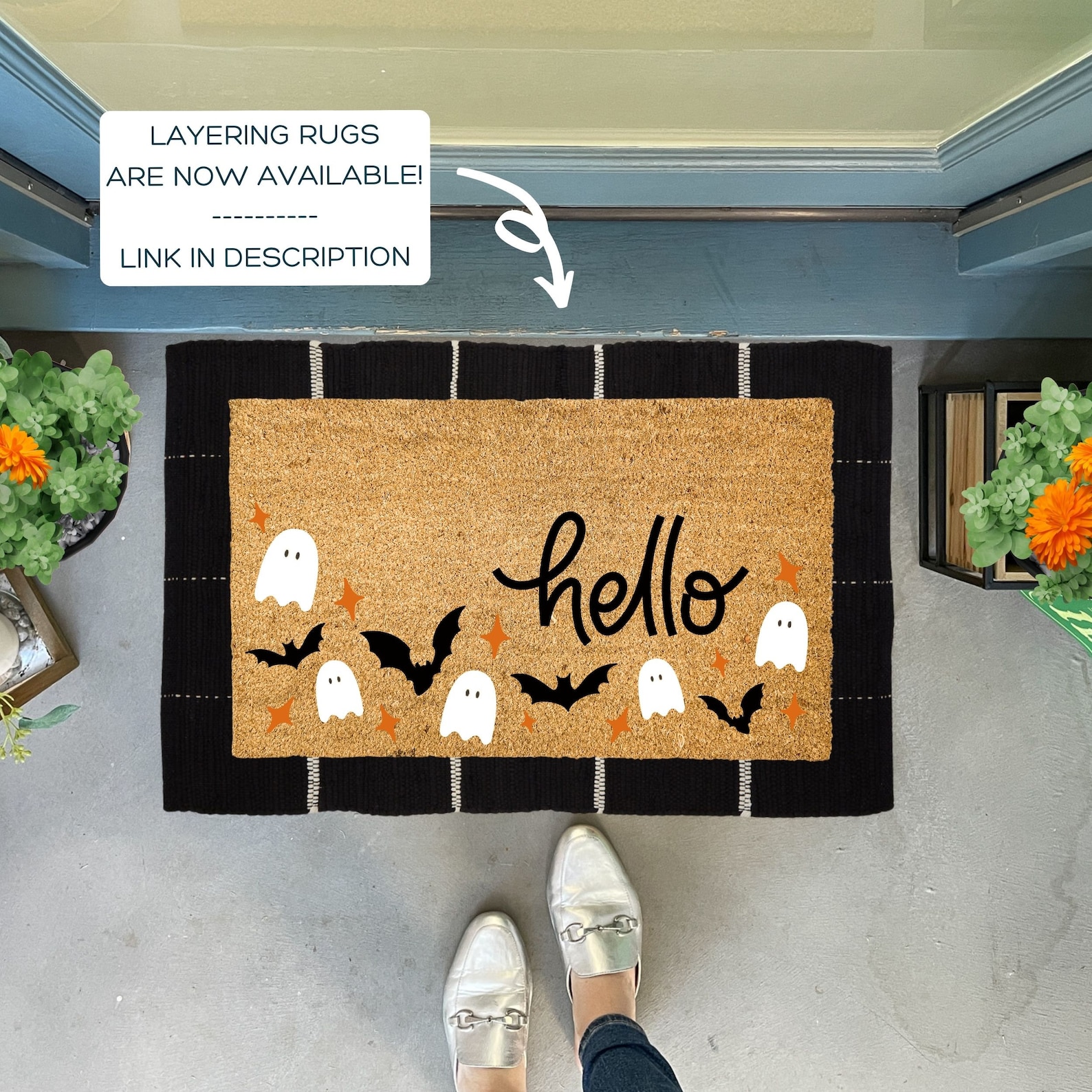 Halloween Doormat Bats, Ghost Welcome Mat, Outdoor Doormat, Fall Door ...