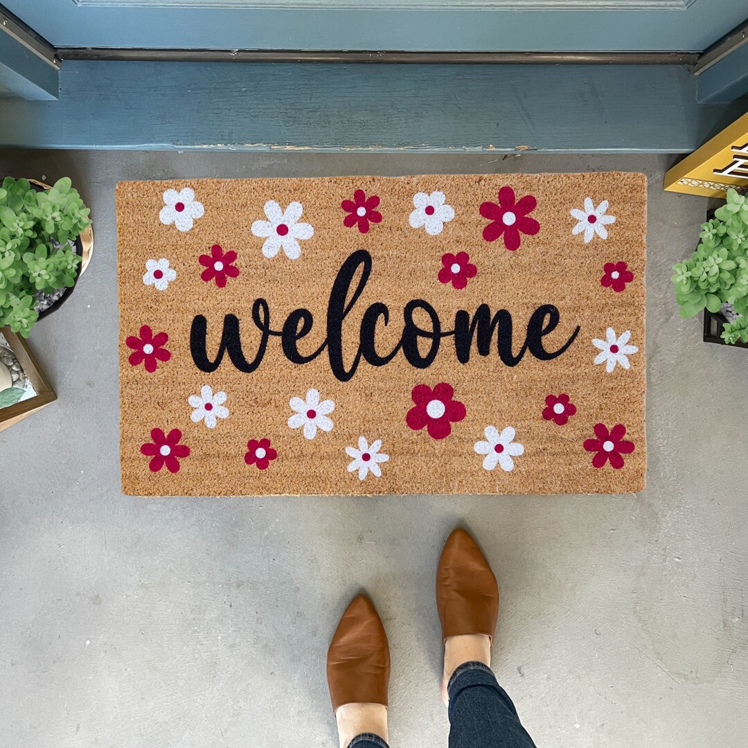 Daisy Doormat, Flower Doormat Pink, Floral Door Mat, Spring Welcome ...