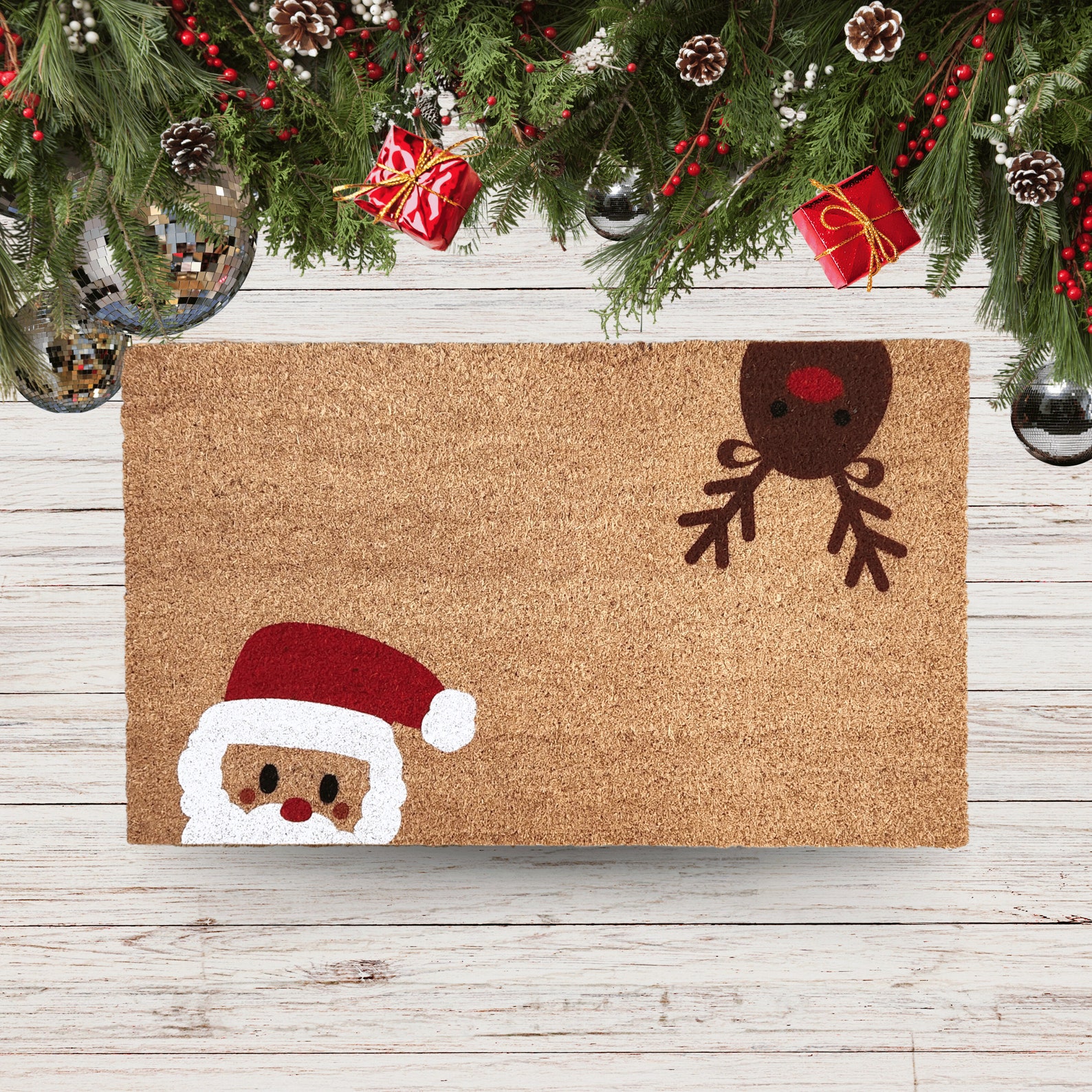 Santa Doormat, Winter Doormat, Christmas Doormat Reindeer, Holiday Door ...