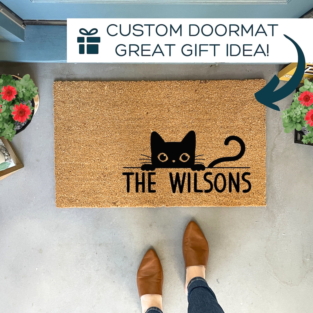 Custom Cat Doormat, Custom Door Mat, Personalized Cat Gift, Last Name ...