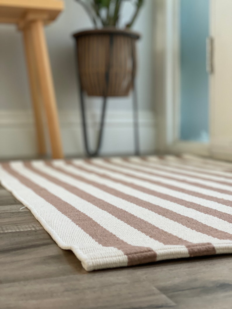 Entryway Rug / Tan and White Striped Rug / Doormat Layering | Etsy