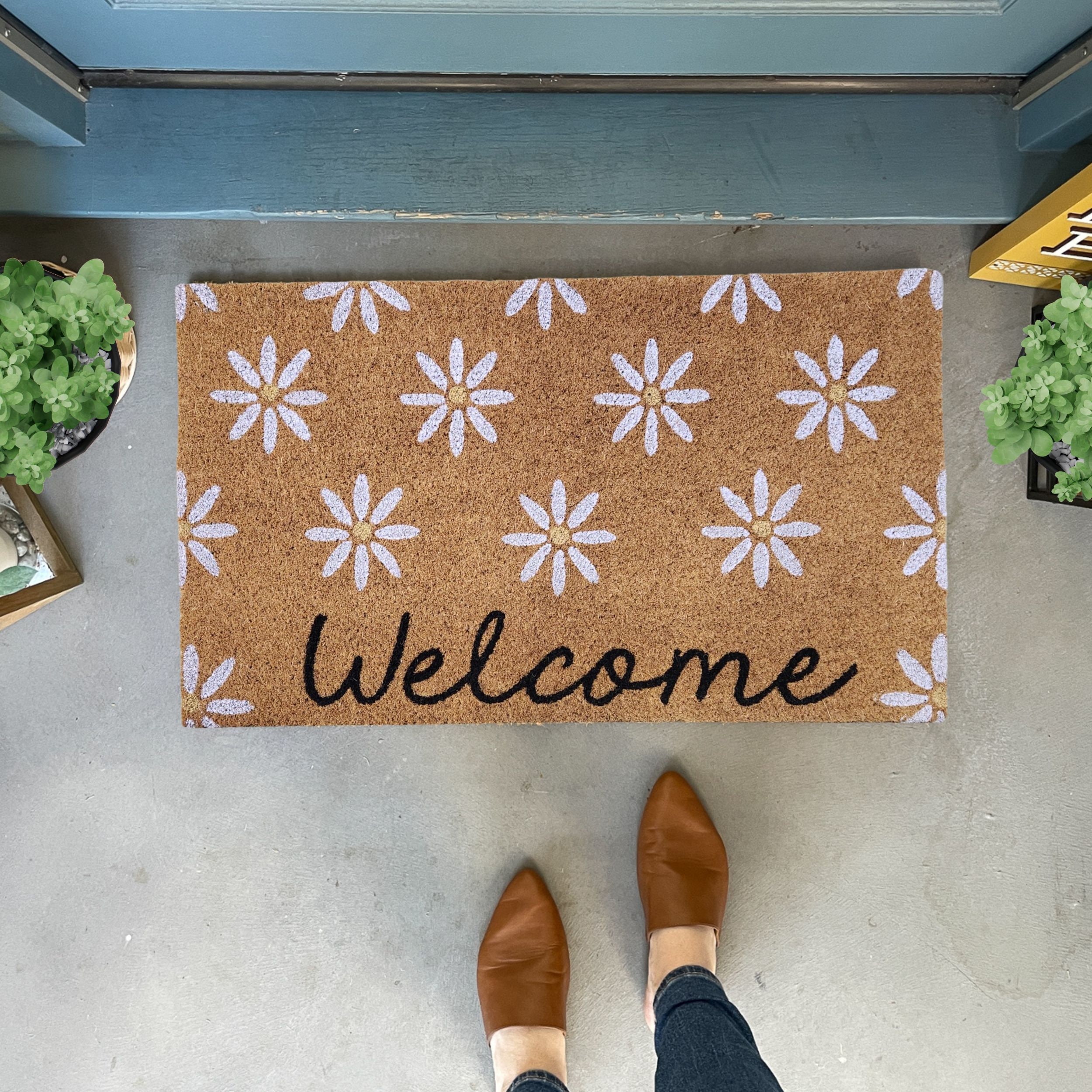 Flower Doormat Daisy, Floral Door Mat, Spring Doormat, Spring Porch ...