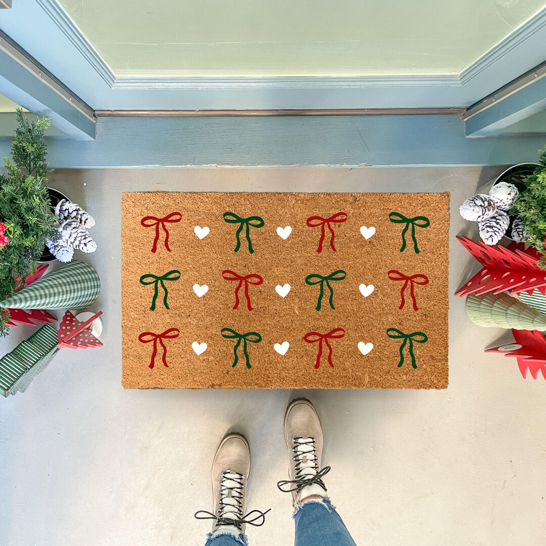 Coquette Christmas Decor, Christmas Doormat for Porch, Coquette Bow ...