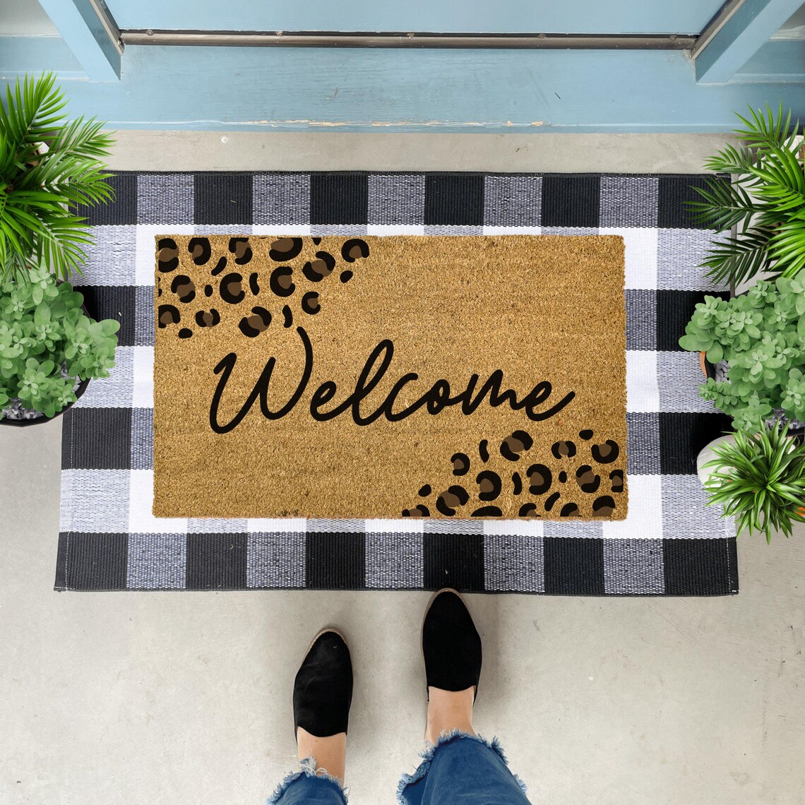 Cheetah Print Welcome Doormat, Leopard Print Doormat, Boho Entry Rug ...