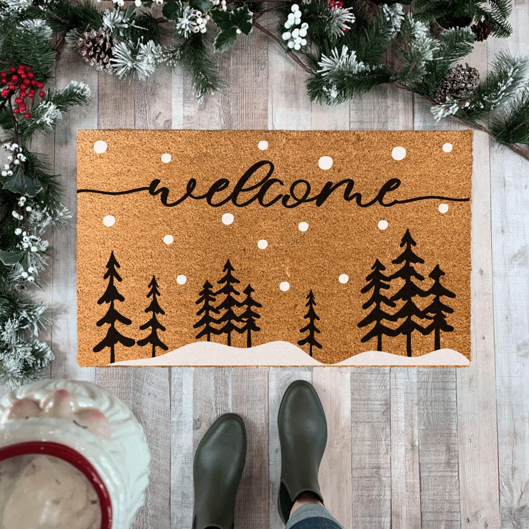Rustic Winter Doormat, Christmas Doormat Snowflakes, Christmas Decor ...