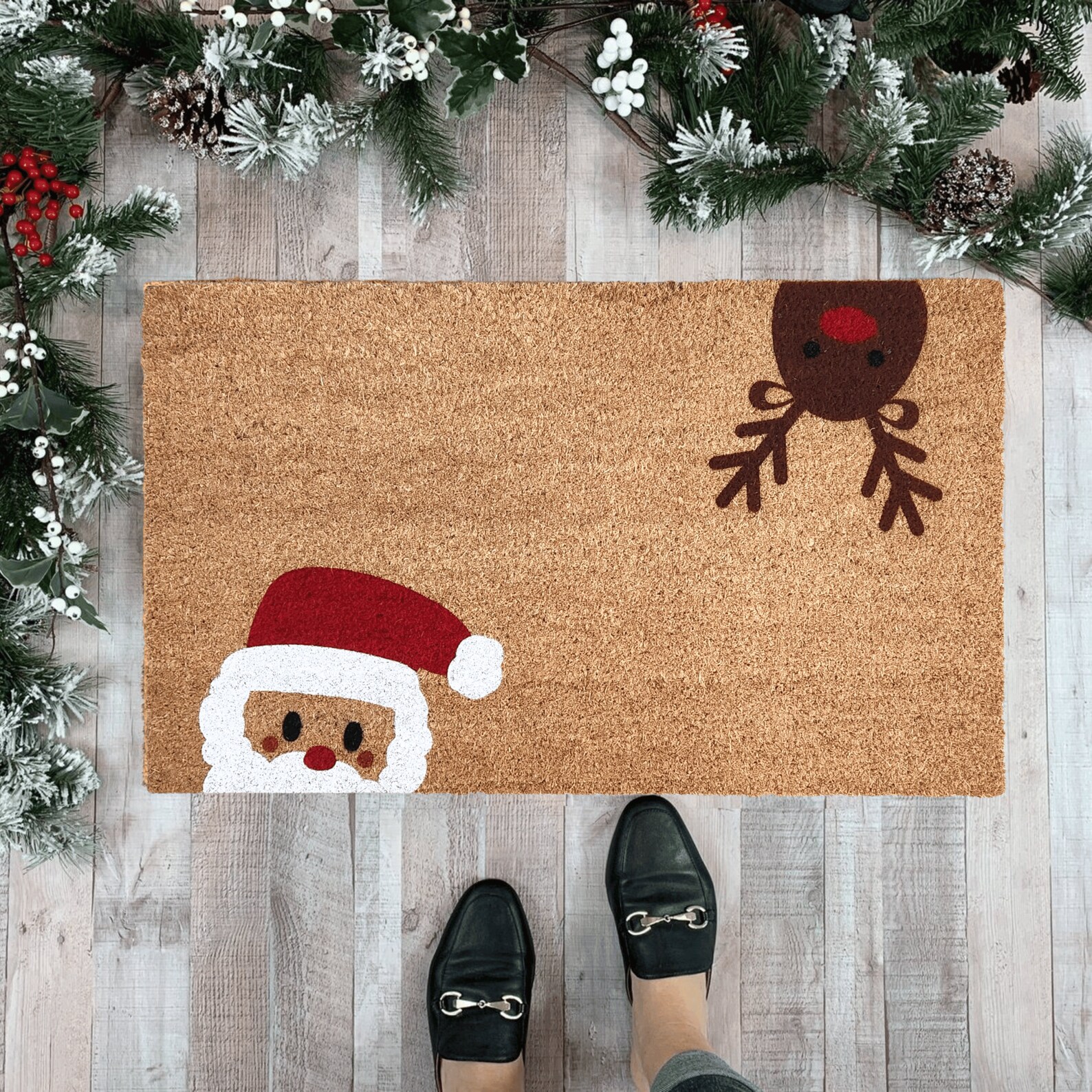 Santa Doormat, Winter Doormat, Christmas Doormat Reindeer, Holiday Door ...