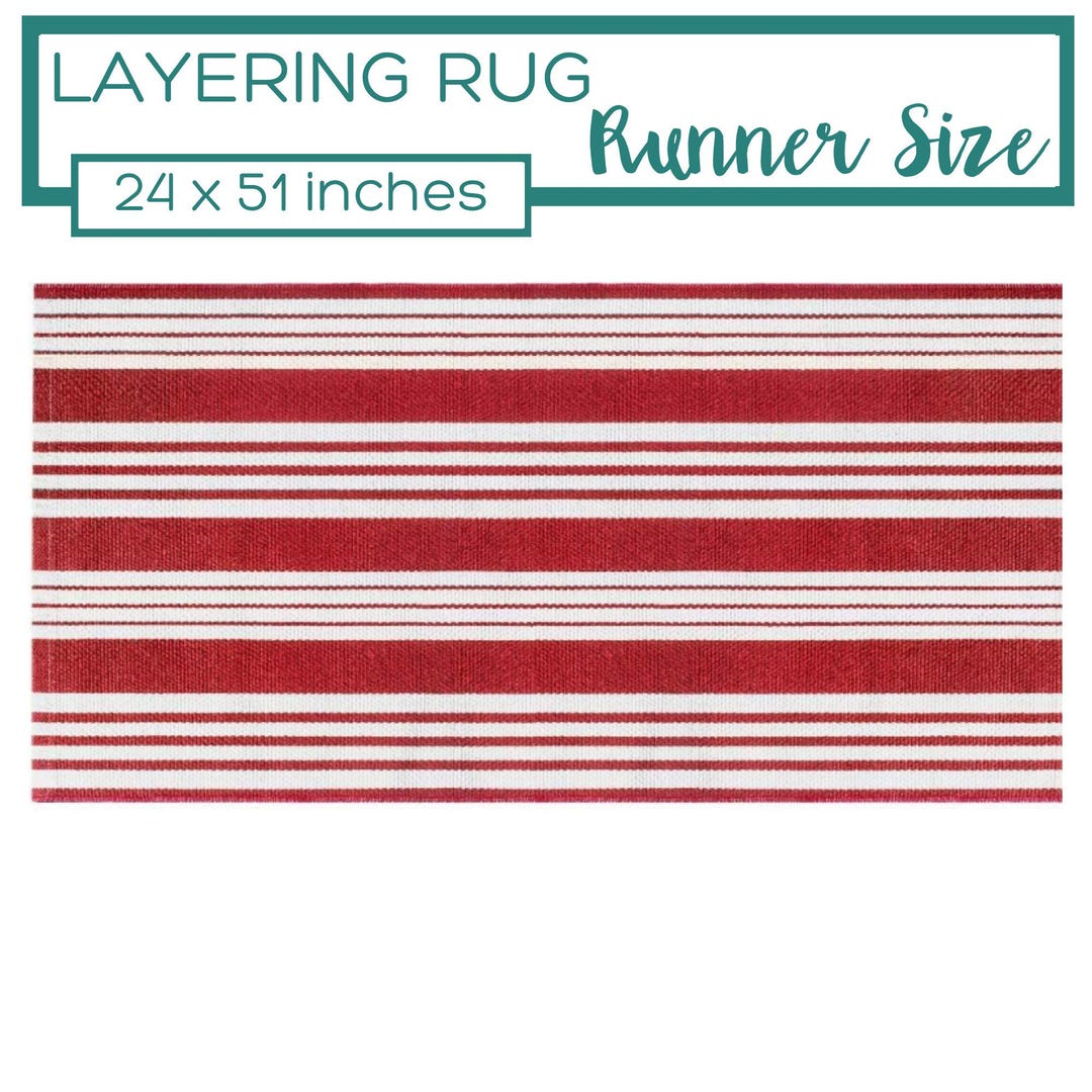 Long Red & White Striped Layering Rug, 24x51 Doormat Accent Rug ...