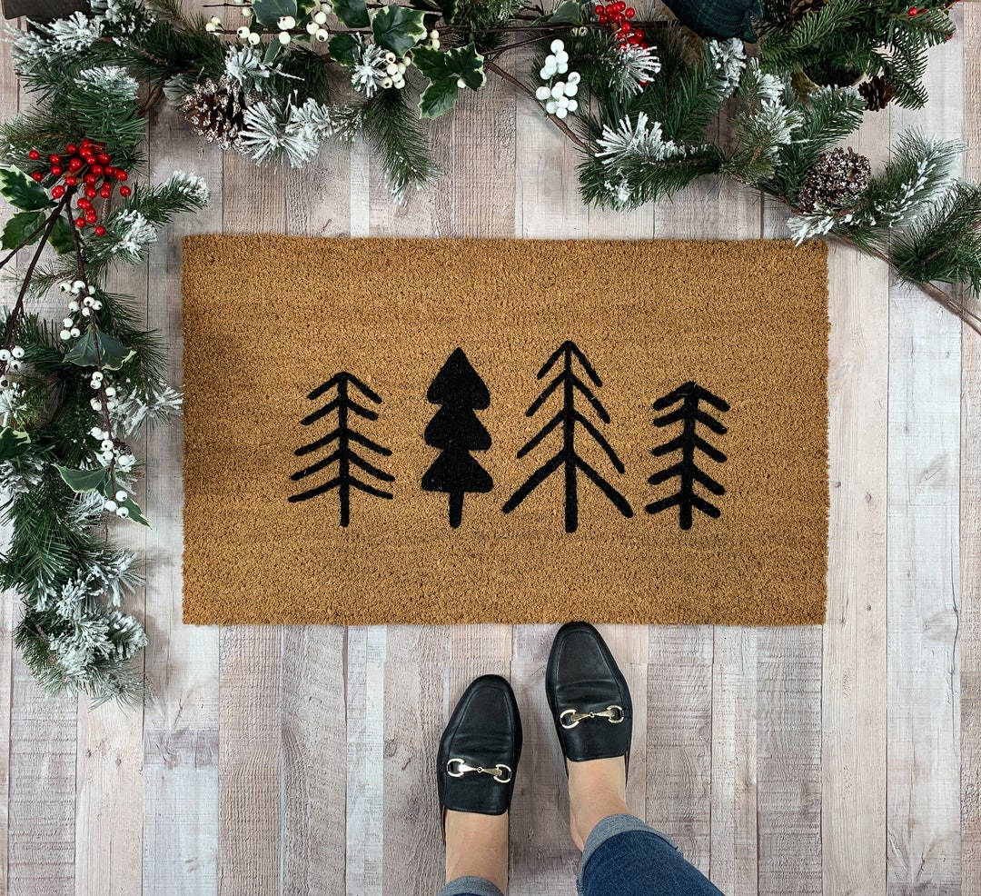 Doormat Christmas Tree, Cabin Decor, Holiday Doormat, Winter Doormat ...