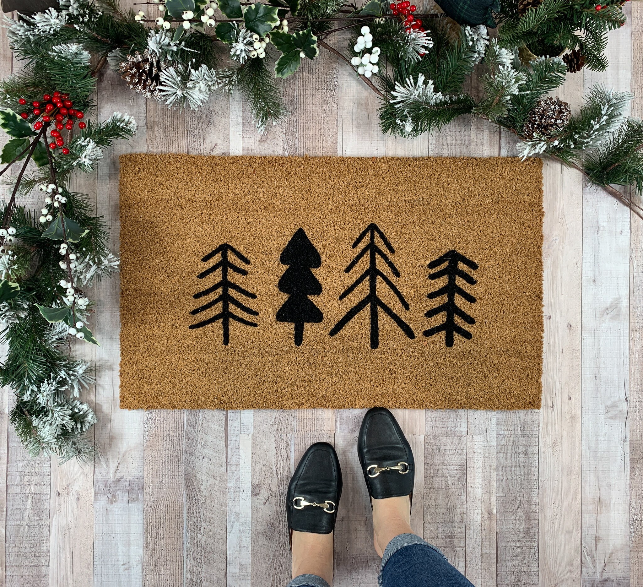 Doormat Christmas Tree, Cabin Decor, Holiday Doormat, Winter Doormat ...