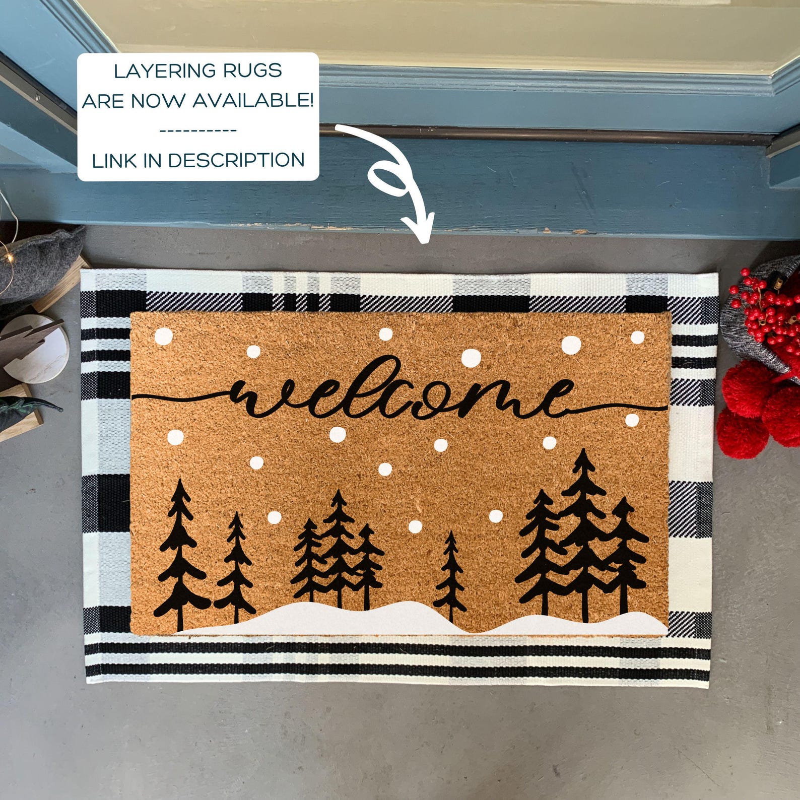 Rustic Winter Doormat, Christmas Doormat Snowflakes, Christmas Decor ...