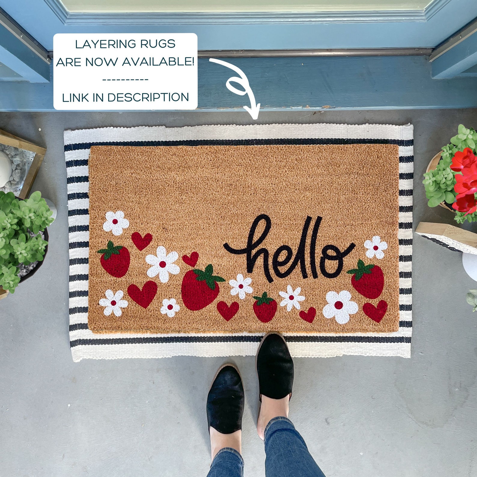 Strawberry Doormat Flowers, Colorful Doormat Summer, Strawberry Decor ...