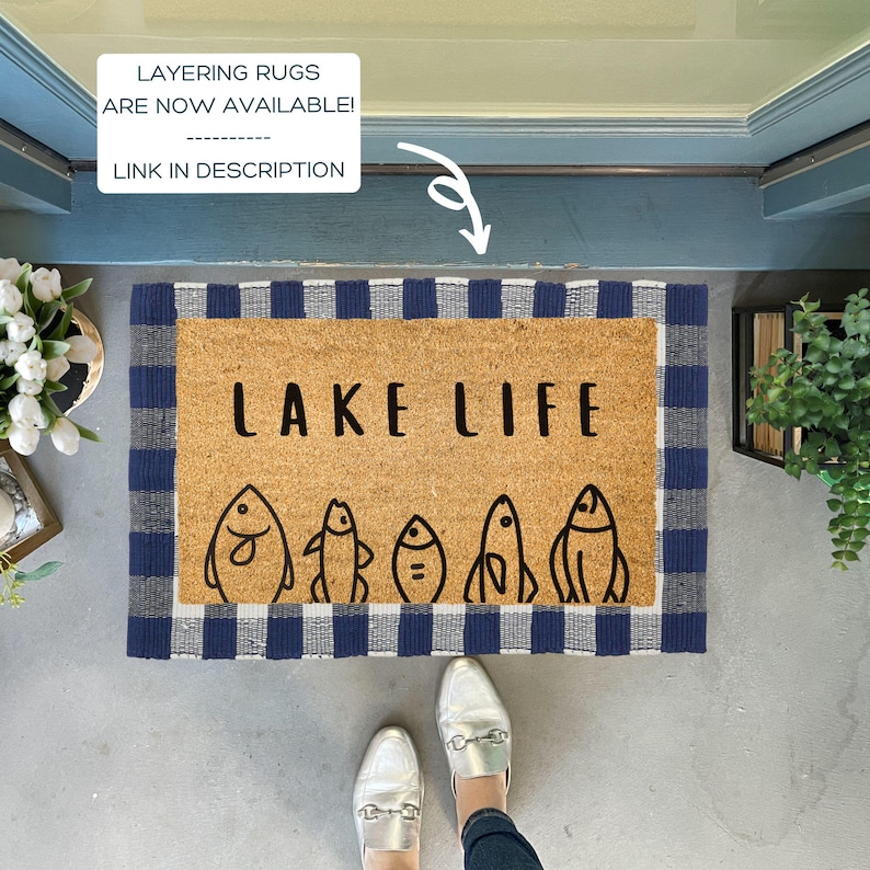 Lake Life Doormat With Fish, Outdoor Welcome Mat for Lakehouse, Cabin ...