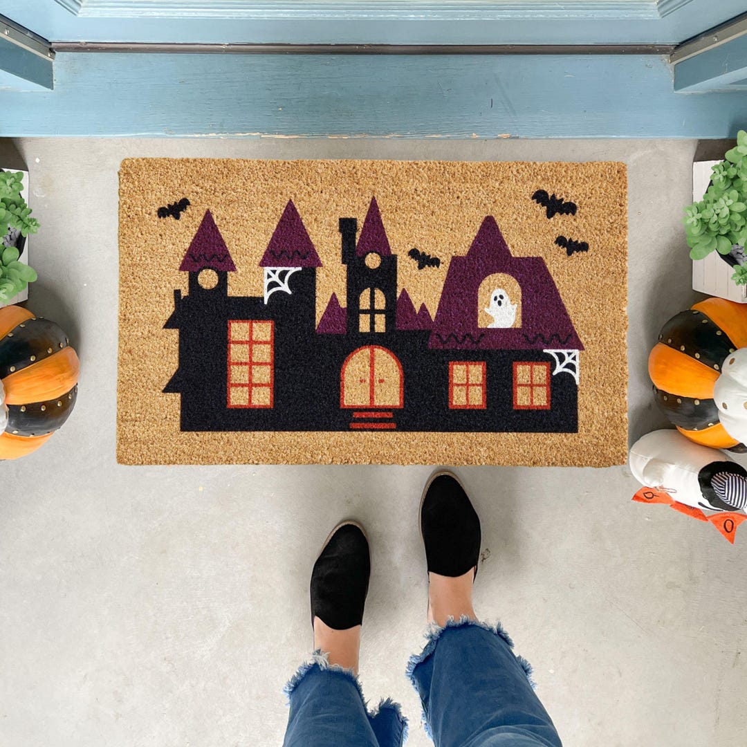 Haunted House Halloween Doormat, Ghost Welcome Mat, Outdoor Doormat ...
