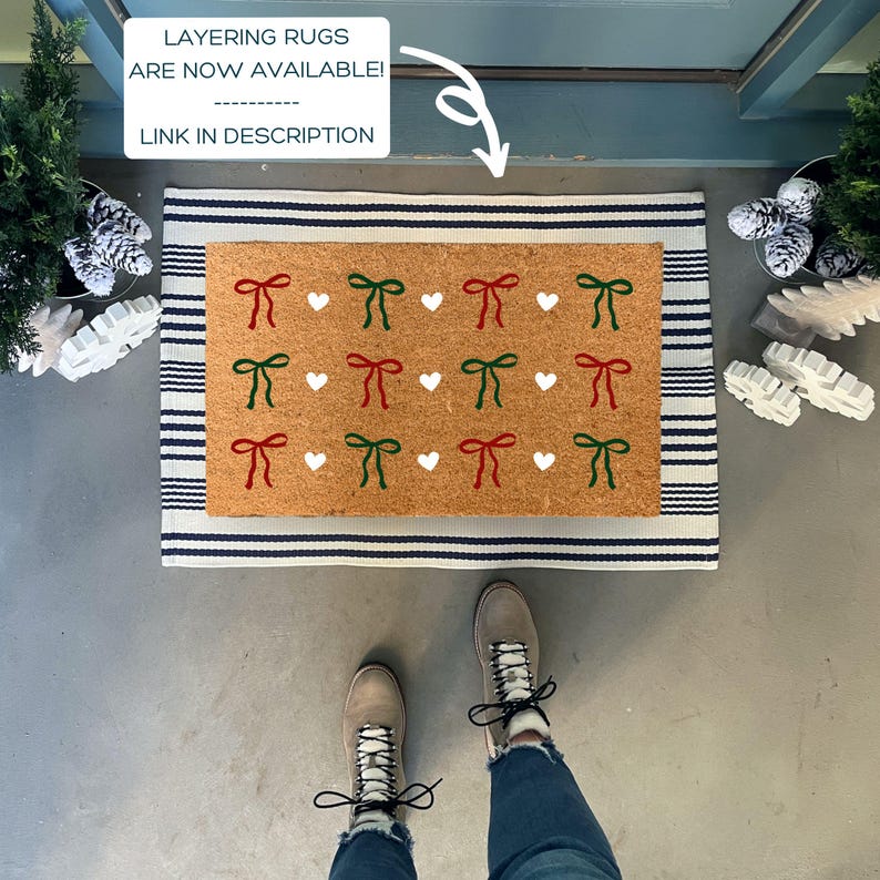 Coquette Christmas Decor, Christmas Doormat for Porch, Coquette Bow ...