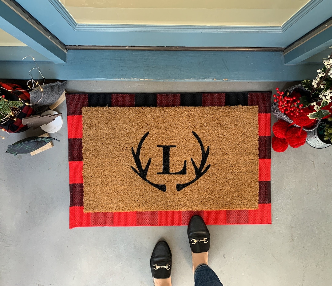 Antler Doormat, Custom Welcome Mat, Personalized Doormat, Monogram ...